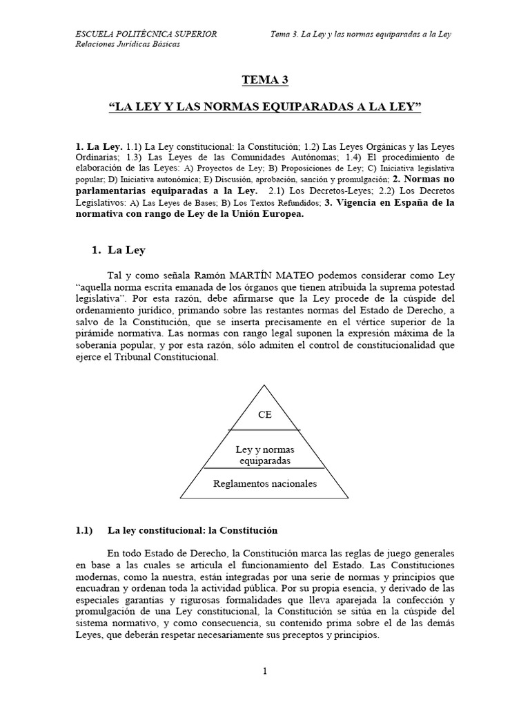 TEMA 3 RJB - La Ley y Las Normas Equiparadas A La Ley | PDF | Constitución | Ley politica