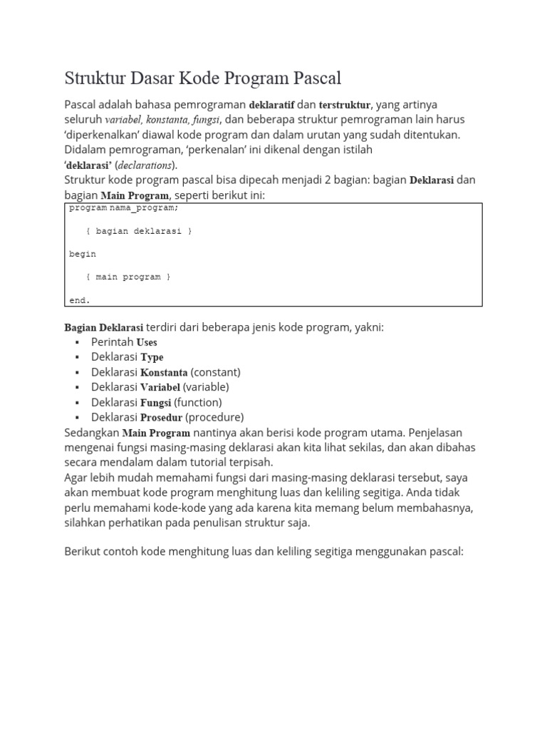 A Struktur Dasar Kode Program Pascal | PDF