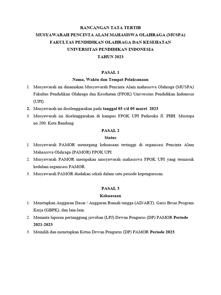 Tata Tertib MUSPA FPOK UPI 2023 | PDF