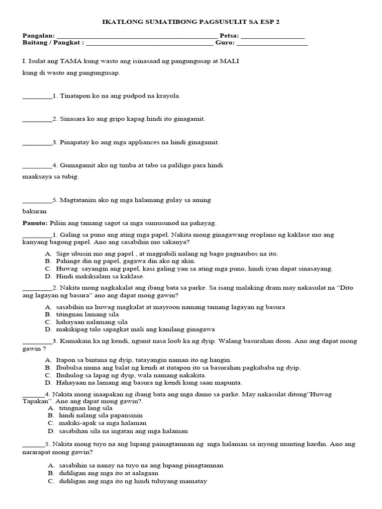 Summative 3 in Esp 2 Q3 | PDF