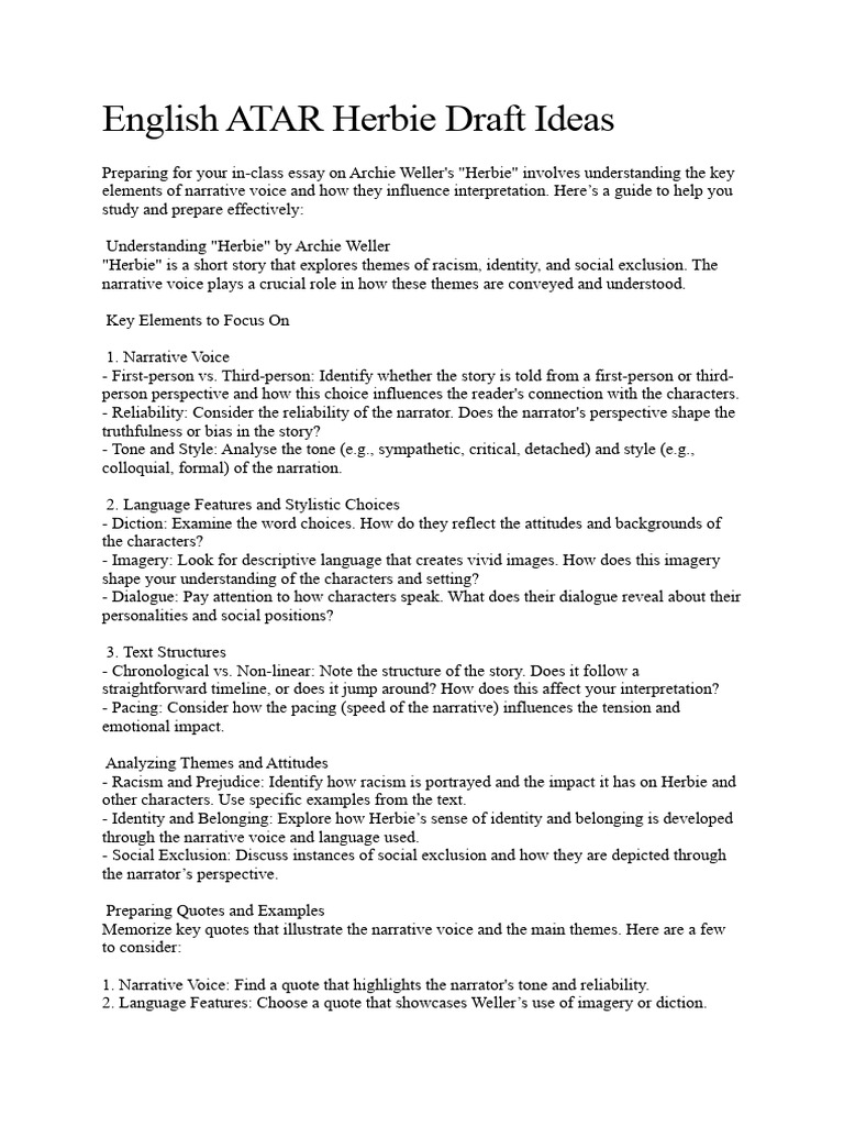 English ATAR Herbie Draft Ideas | PDF | Narration | Narrative
