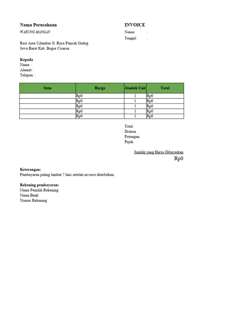 Contoh Template - Invoice (Spreadsheet) | PDF