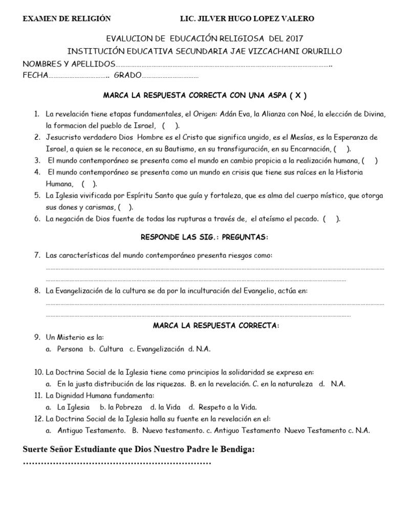 Eval. de Edu. Religiosa Del 2017 II | PDF | Cristo (título) | Creencia religiosa y doctrina