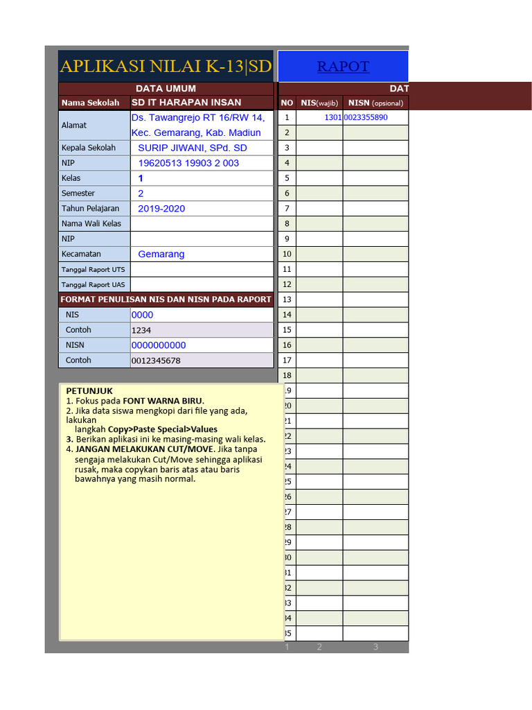 Rapot Kelas I PTS | PDF