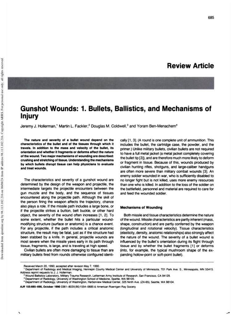Gunshot Wounds - Ballistics & Mechanisms of Injury | PDF | Bullet | Rifle