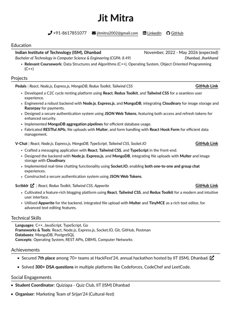 Jit Mitra Resume OffCampus | PDF | Databases | Mongo Db
