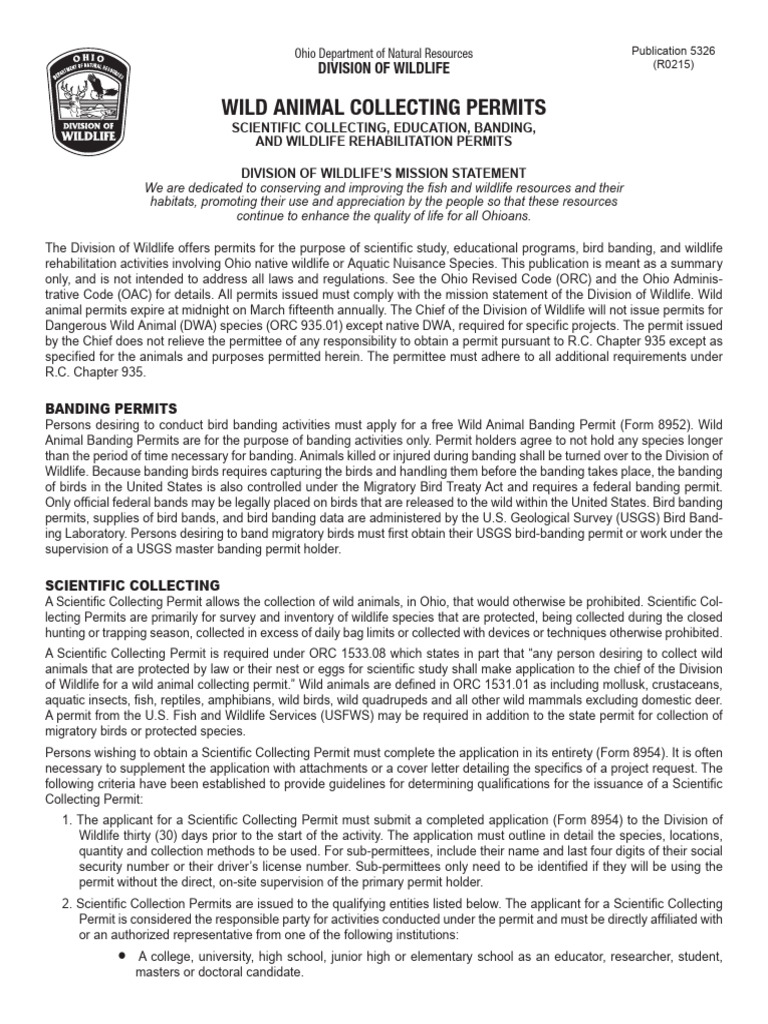 Pub 5326 - Wild Animal Collecting Permits | PDF | United States Fish ...
