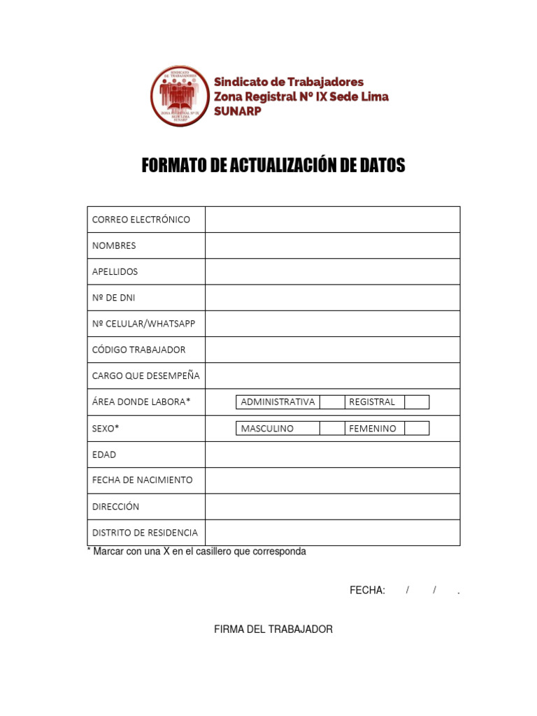 Formato Actualización de Datos | PDF