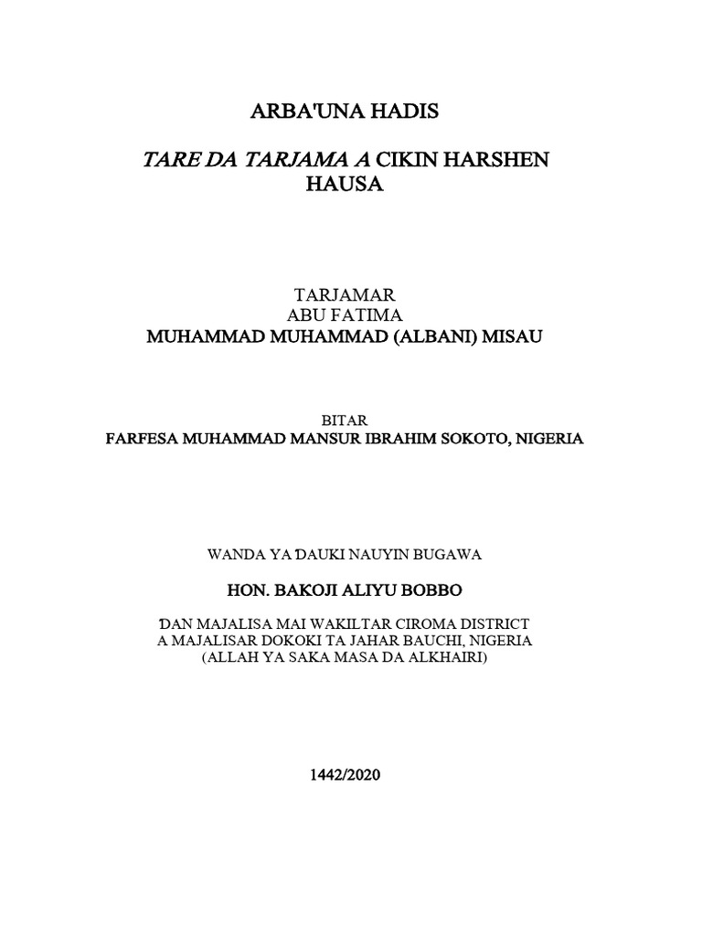 Arbauna - Hadis - Tare - Da - Tarjama - Cikin - Harshen Hausa | PDF