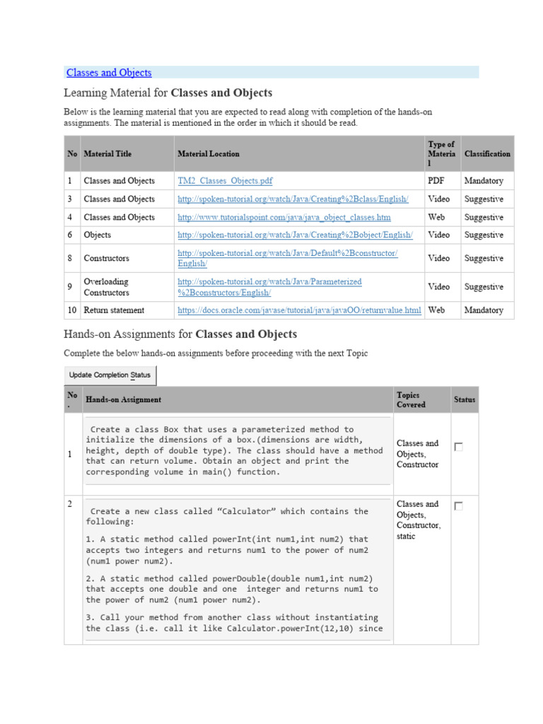 Classes And Objects Learning Material Pdf Constructor Object