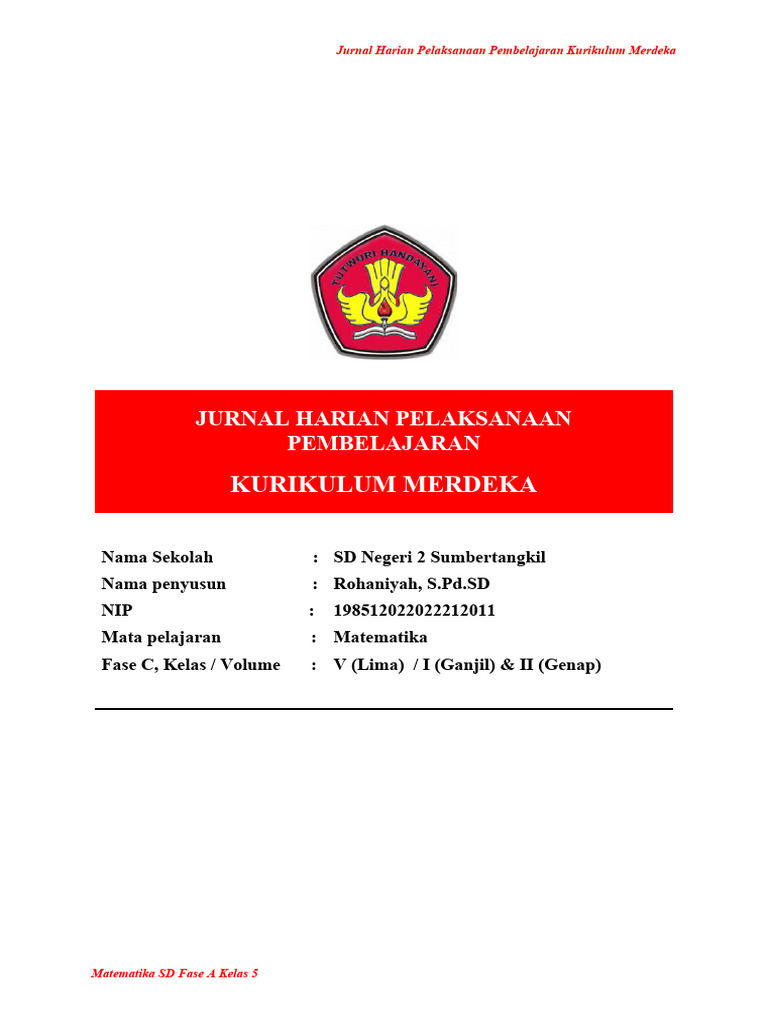 Jurnal Mengajar Harian Kurikulum Merdeka MTK KLS 5 | PDF