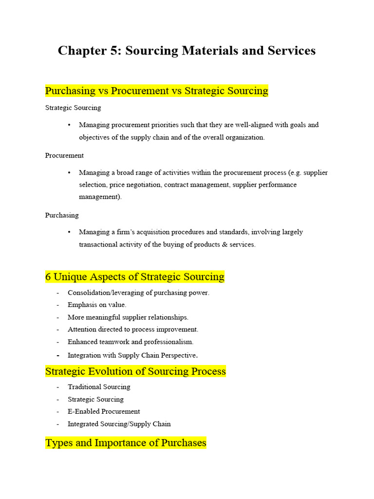 Chapter 5 ( Sourcing Materials and Services) | PDF | Procurement | E ...