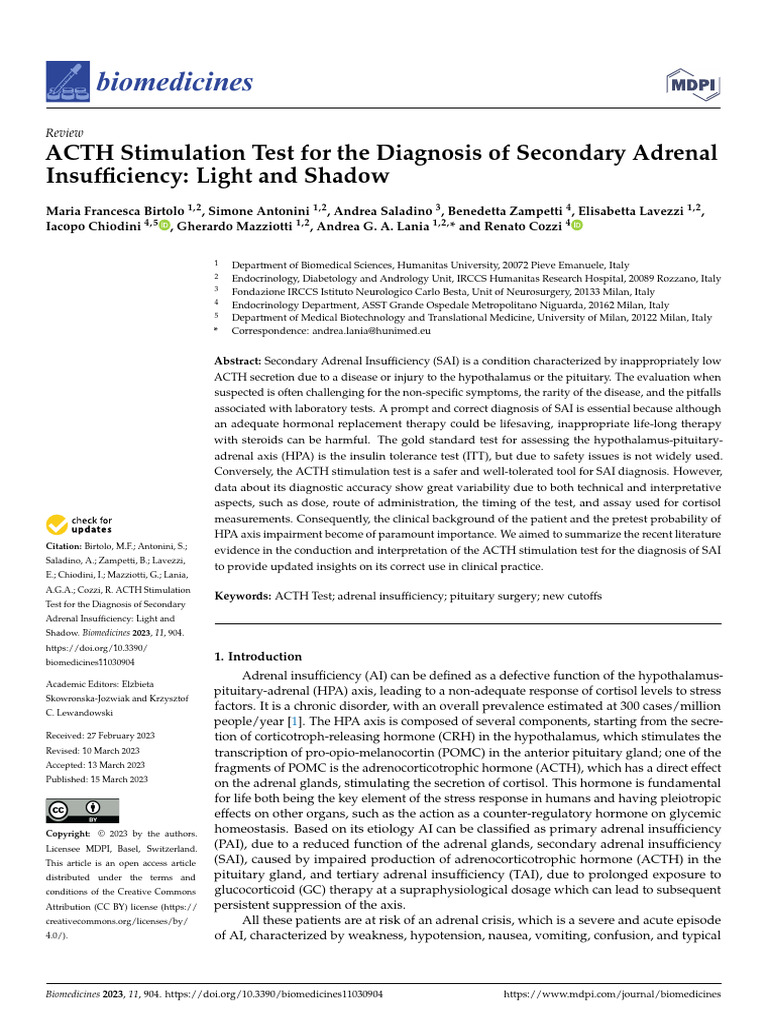 ACTH Stimulation Test For The Diagnosis of Secondary Adrenal ...