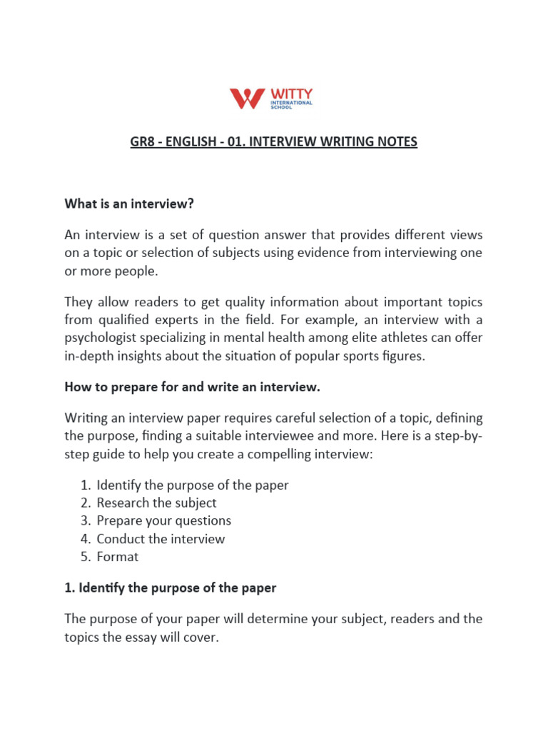 Interview Writing Guide and Tips | PDF | Interview | Question