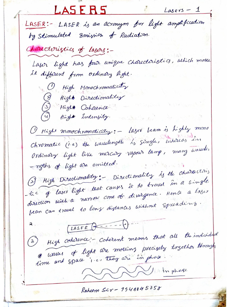 Lasers Notes | PDF