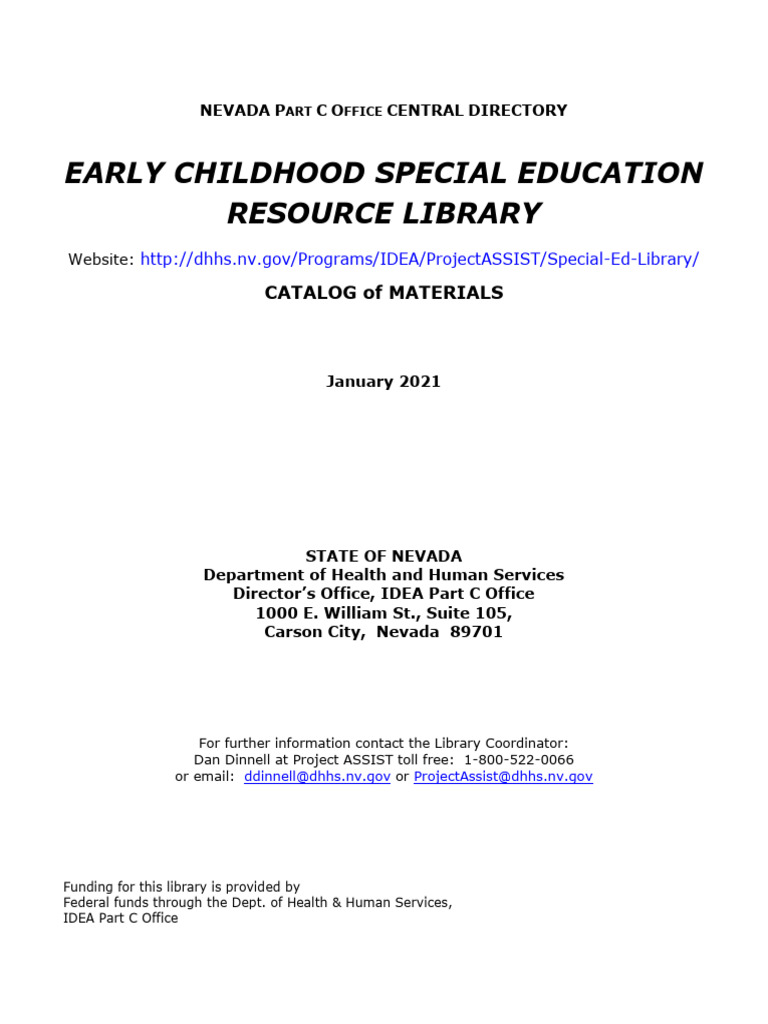 Early Childhood Special Education Resource Library: Catalog of ...