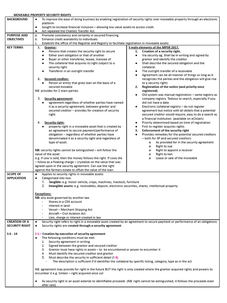 Movable Property Security Rights Revision Chart | PDF | Collateral ...