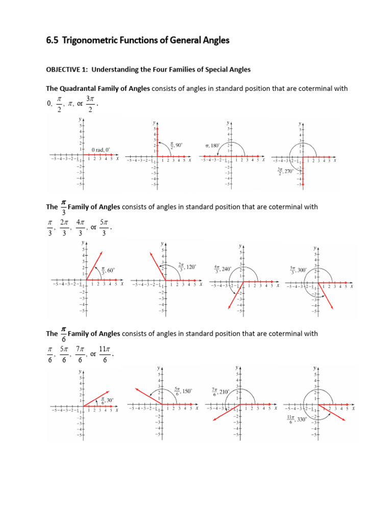 Section 6.5 Trigonometric Angles of General Angles | PDF ...