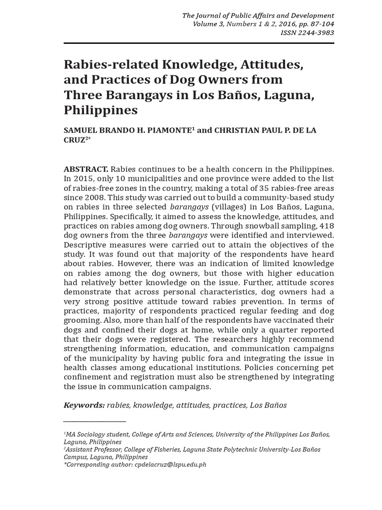 Rabies-related Knowledge Attitudes and Practices of Dog Owners | PDF | Survey Methodology | Rabies