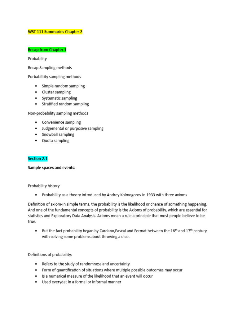 WST 2 | PDF | Probability | Sampling (Statistics)