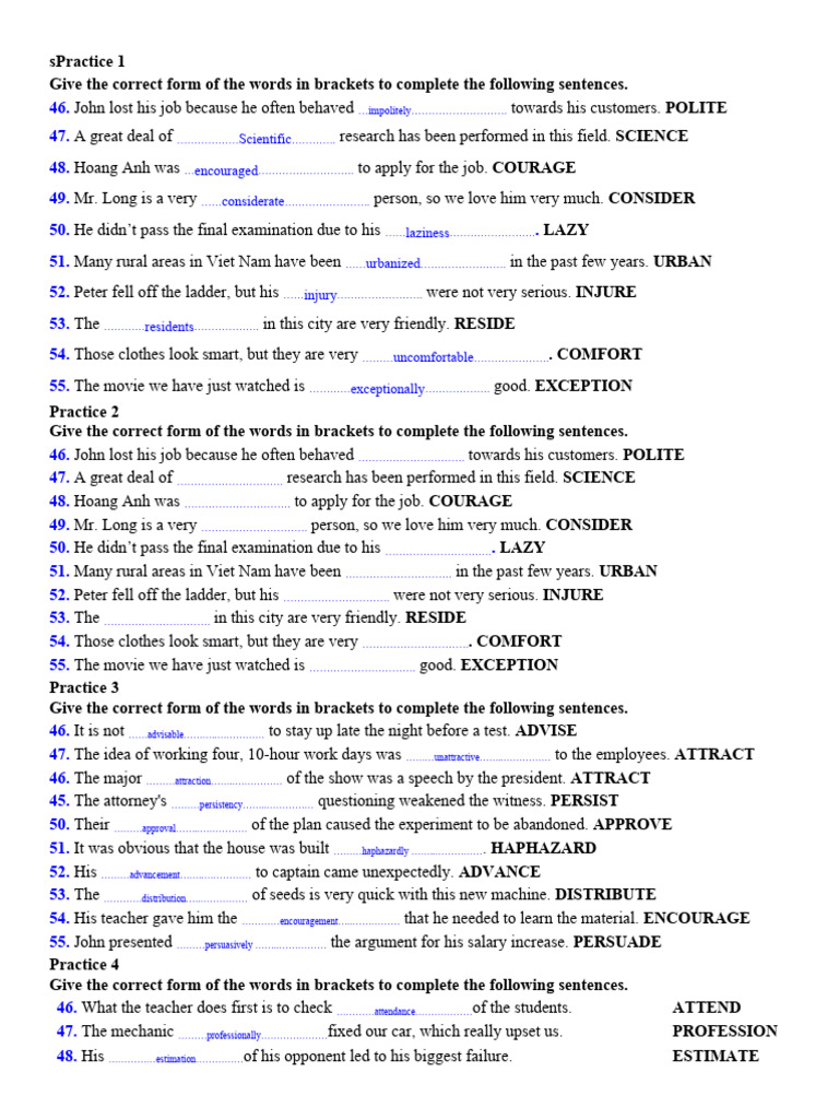 Word Form - N1-N2 - Question | PDF