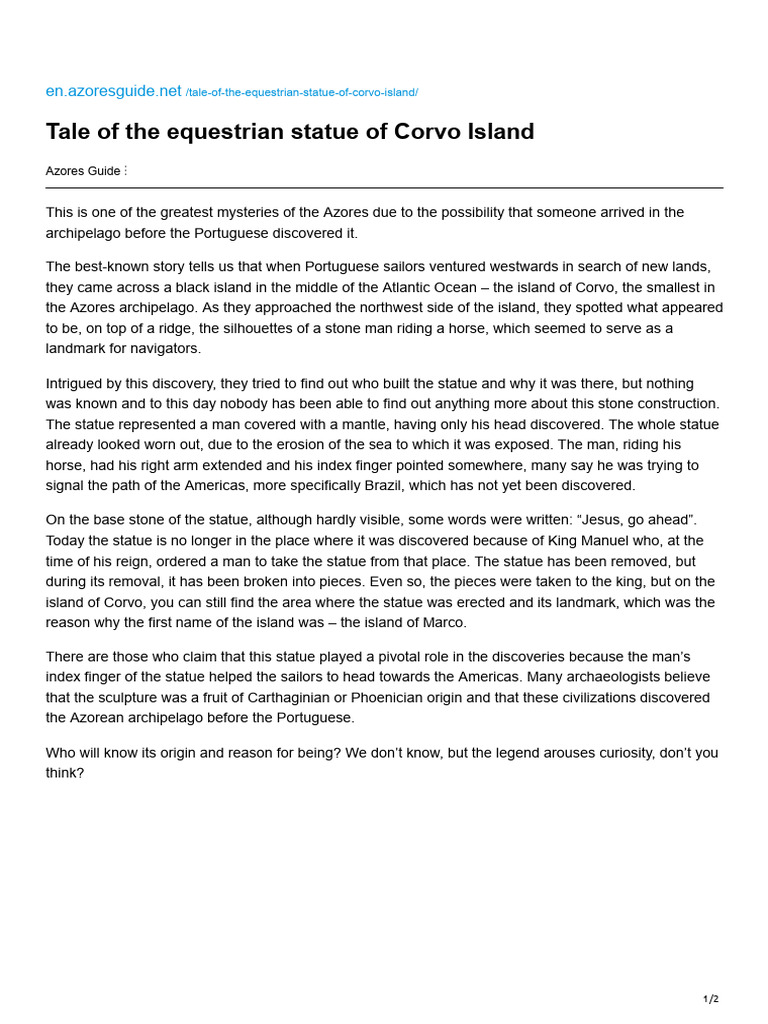 Tale of The Equestrian Statue of Corvo Island | PDF | Azores