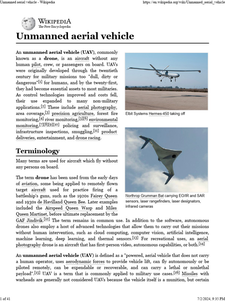 Drone - Wikipedia | PDF | Unmanned Aerial Vehicle | Aviation