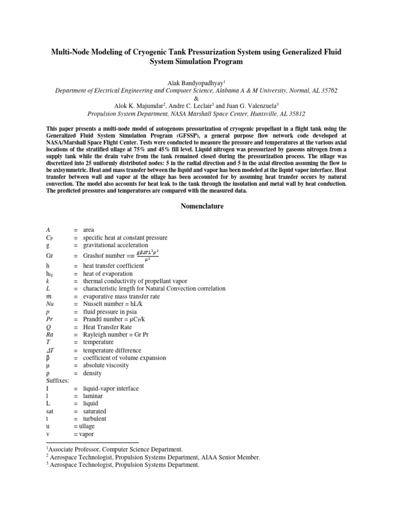 Multi-Node Modeling of Cryogenic Tank Pressurization System Using GFSSP ...