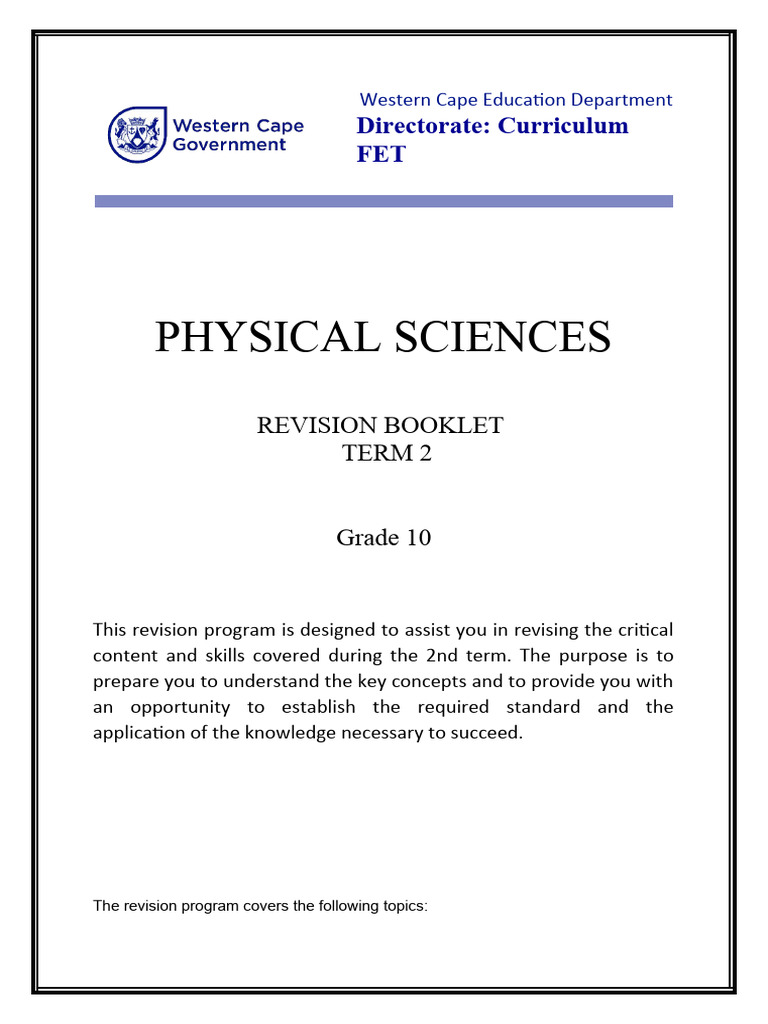 Physical Sciences Grade 10 T2 Revision | PDF | Atomic Nucleus | Atoms