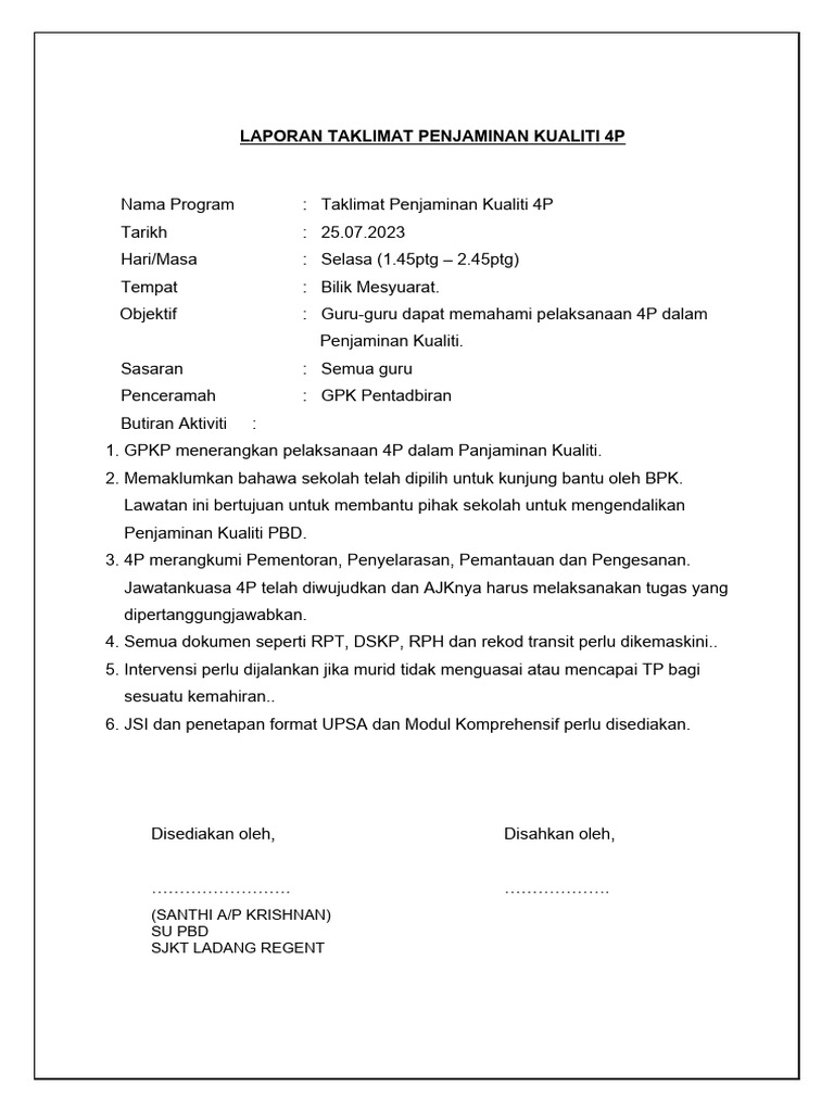 Contoh Laporan Taklimat | PDF