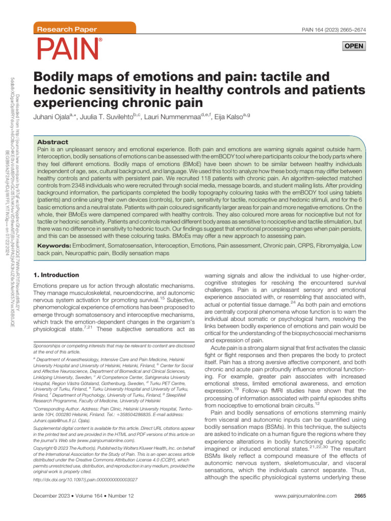 Bodily Maps of Emotions and Pain Tactile And.5 | PDF | Pain | Emotions