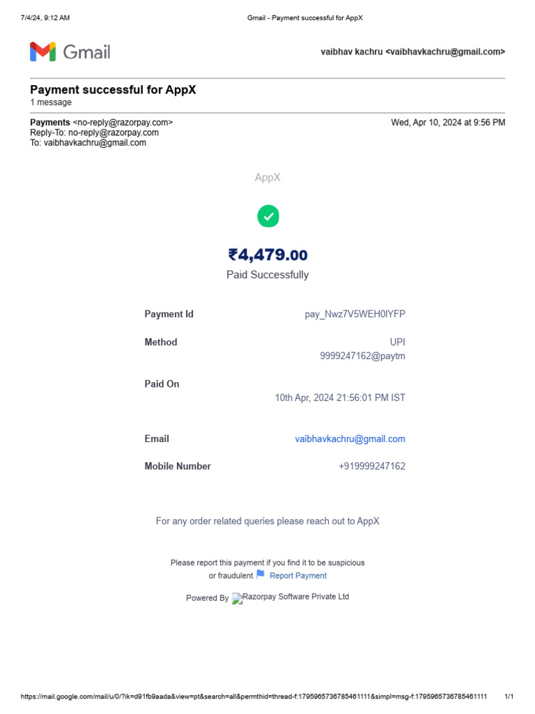 Payment Successful For AppX | PDF