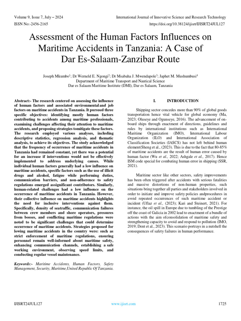 Assessment of The Human Factors Influences On Maritime Accidents in ...