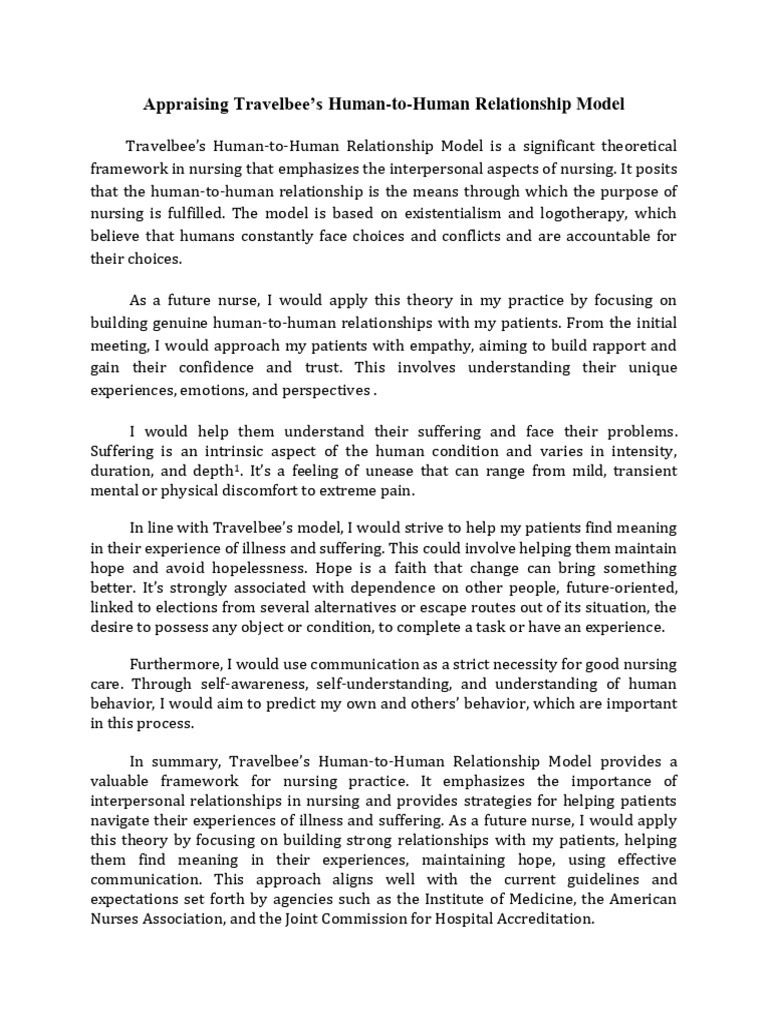 Assignment 4 (Travelbee Human-To-Human Relationship Model) | PDF ...