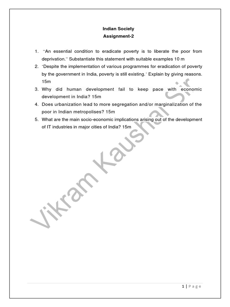 Indian Society Assignment 2 As | PDF | Poverty | Poverty & Homelessness