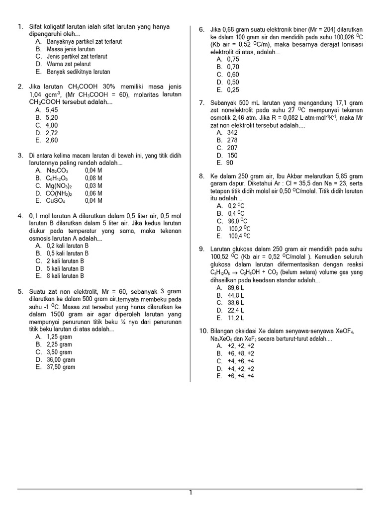 Soal Kimia Kelas 12 | PDF