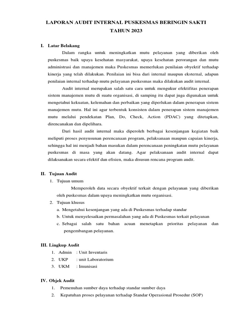 1C Laporan Hasil Audit Internal | PDF