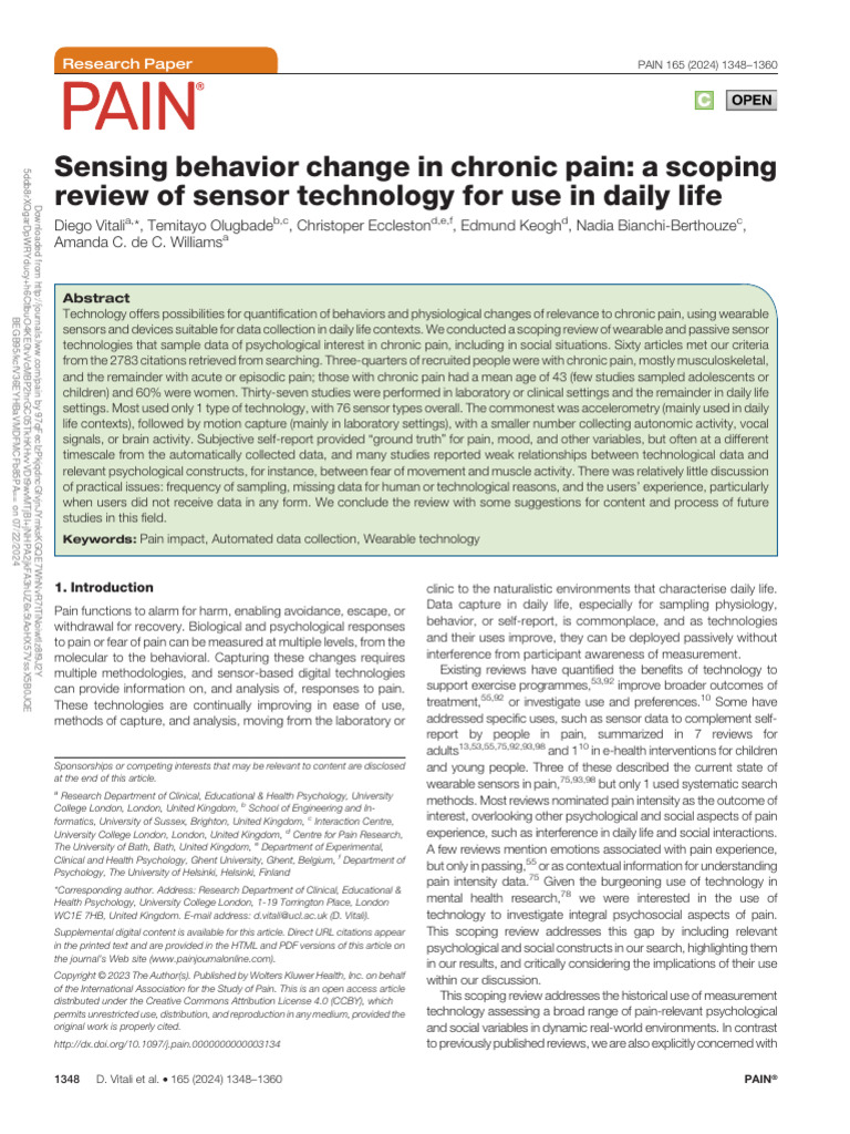Sensing Behavior Change in Chronic Pain A Scoping.16 | PDF | Wearable ...