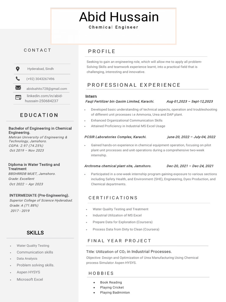 Updated Resume Abid Hussain | PDF | Engineering
