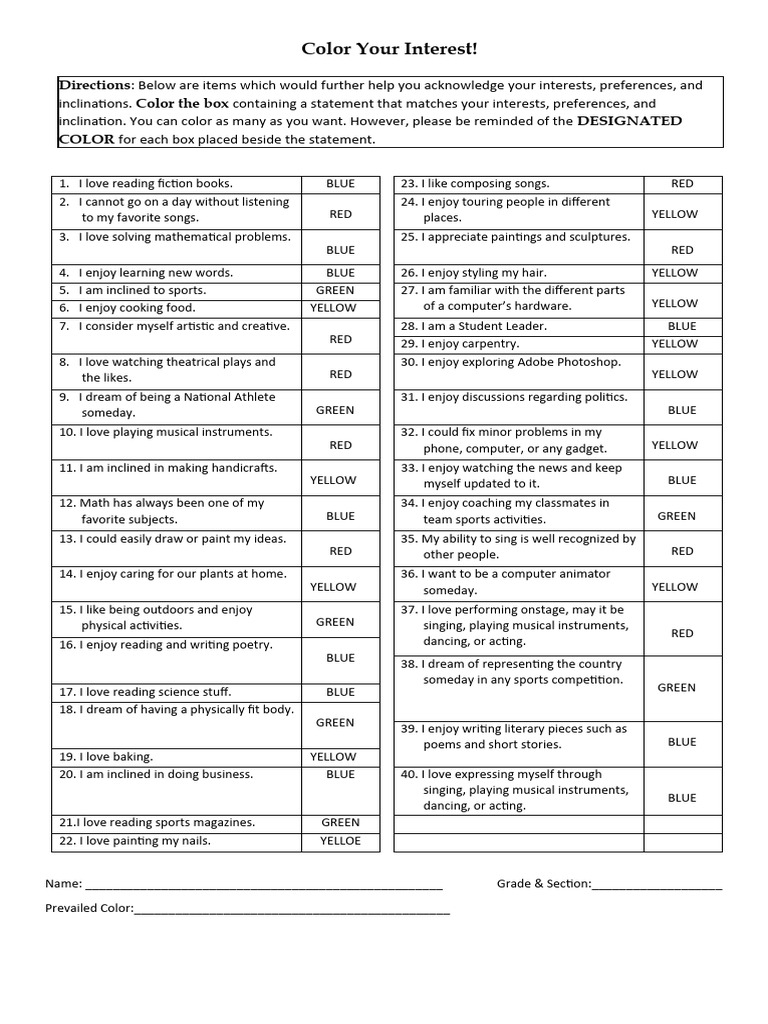 Module 2 Color Your Interest | PDF | Green | Red