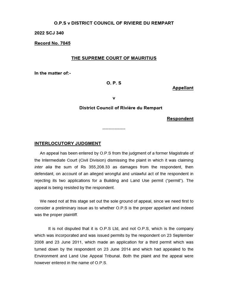 O.P.S v District Council: Interlocutory Judgment | PDF | Appeal | Judgment (Law)