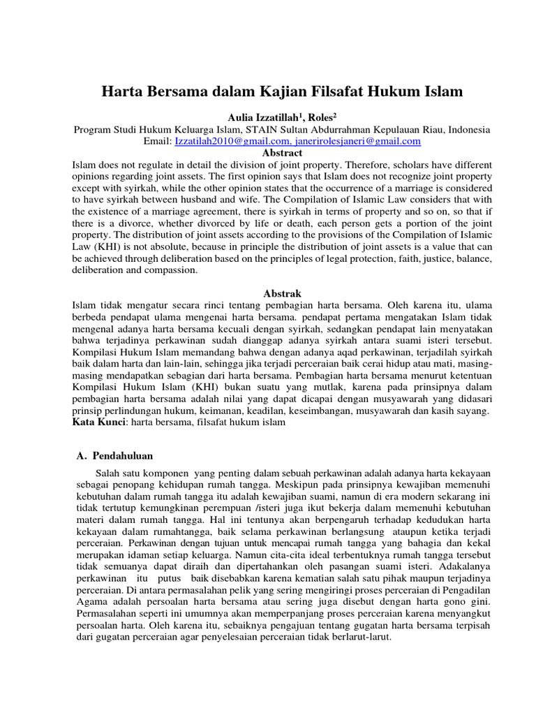 Harta Bersama Dalam Kajian Filsafat Hukum Islam | PDF