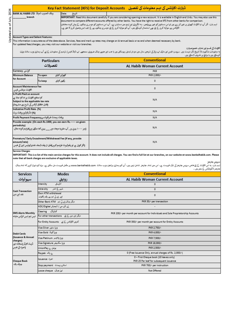 Woman Current Account KFS | PDF