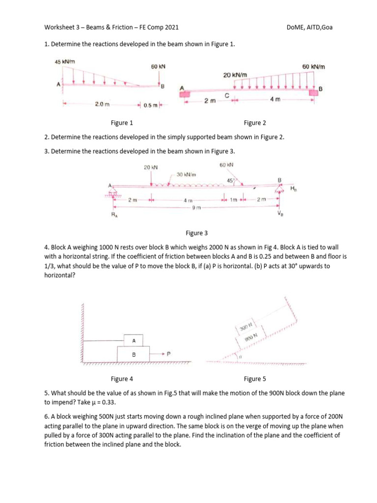 Worksheet 3 Beams & Friction | PDF | Teaching Methods & Materials | Science & Mathematics