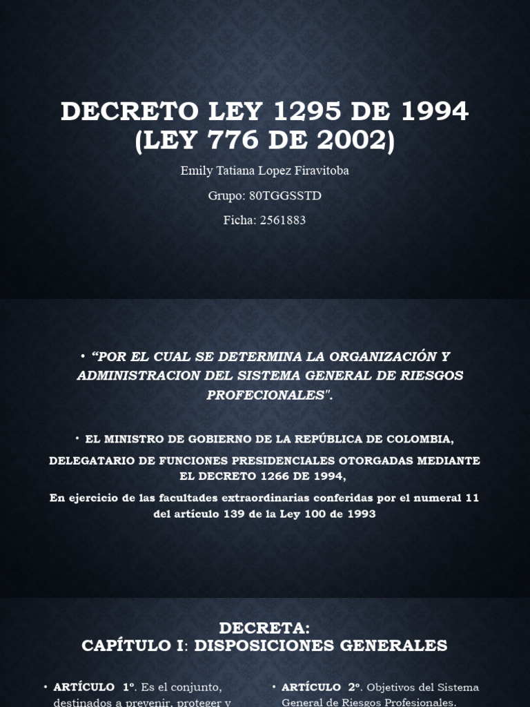 Decreto Ley 1295 de 1994 | PDF | Seguridad y salud ocupacional | Pensión