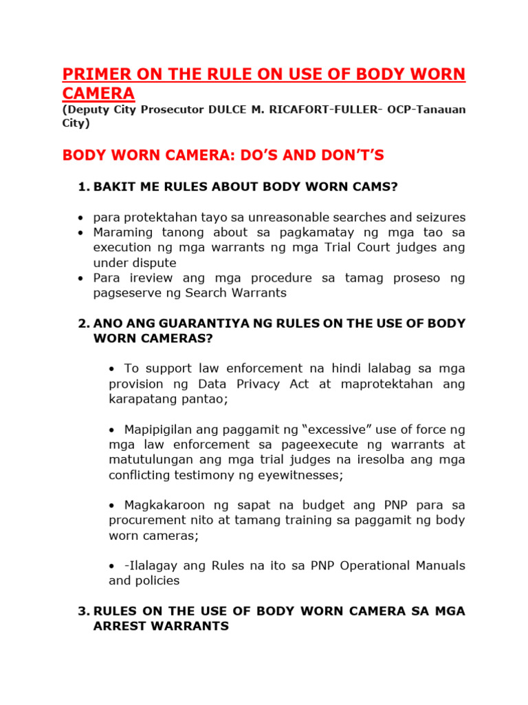 BODY WORN CAMERA - Arrest | PDF | Search Warrant | Prosecutor