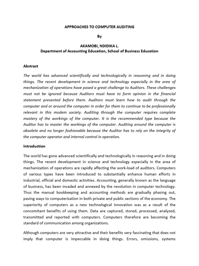 Approaches To Computer Auditing | PDF | Audit | Internal Control
