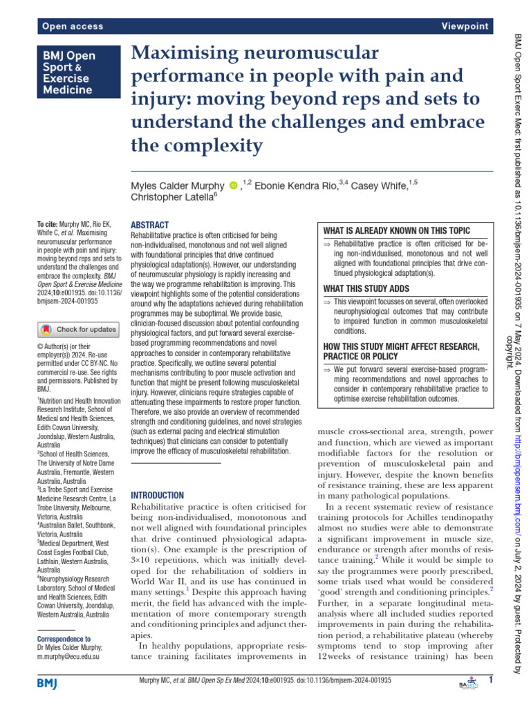 Maximising Neuromuscular Performance Inpeoplewithpain and Injury ...