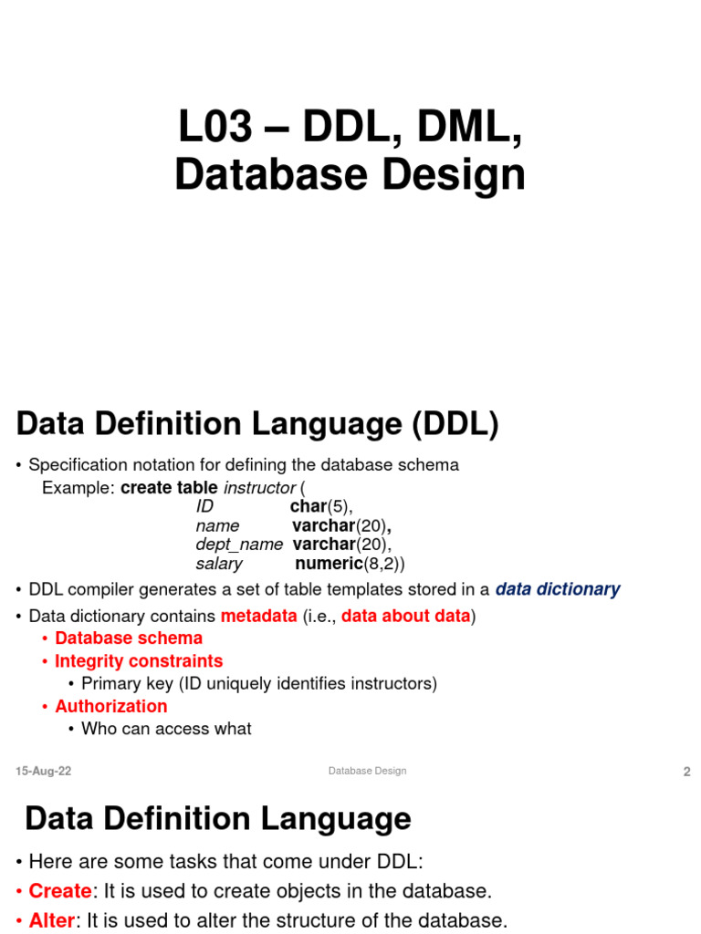 L03-DDL DML Database Design | PDF | Databases | Database Design