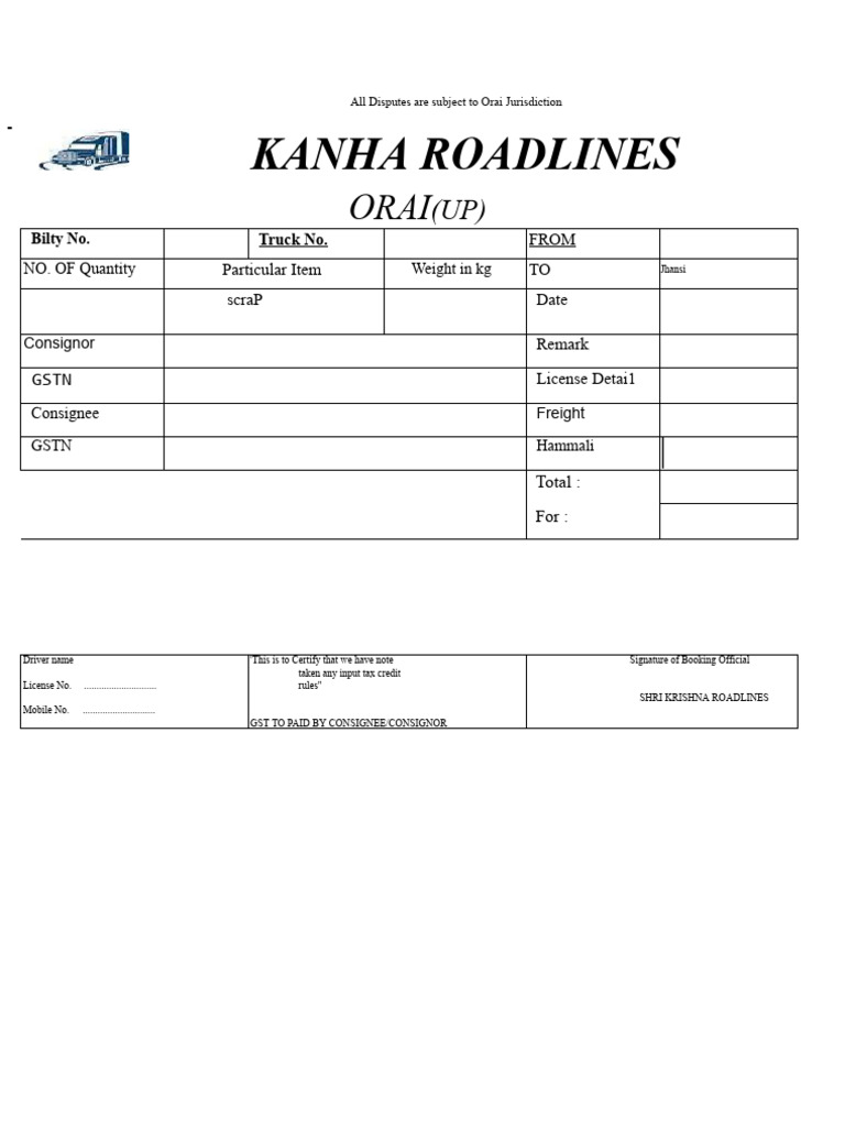 Kanha Roadlines: Truck No | PDF